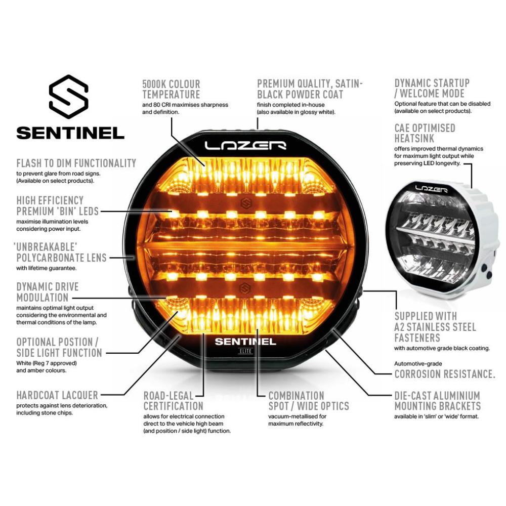 Lazer Lamps Sentinel 9" Highline Gen2 LED Driving Light With Position ...