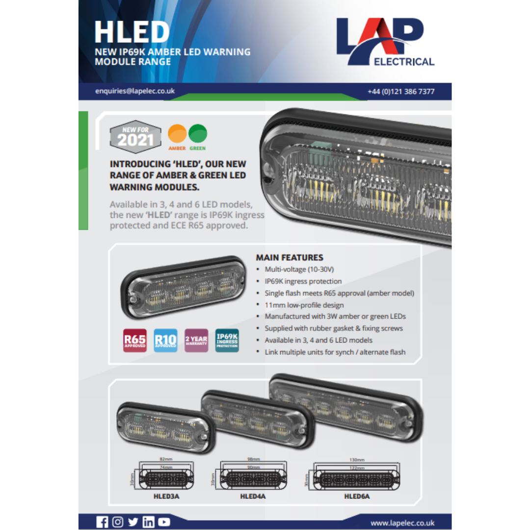 LAP Electrical HLED6A 10-30V IP69K R65 6 LED Warning Light